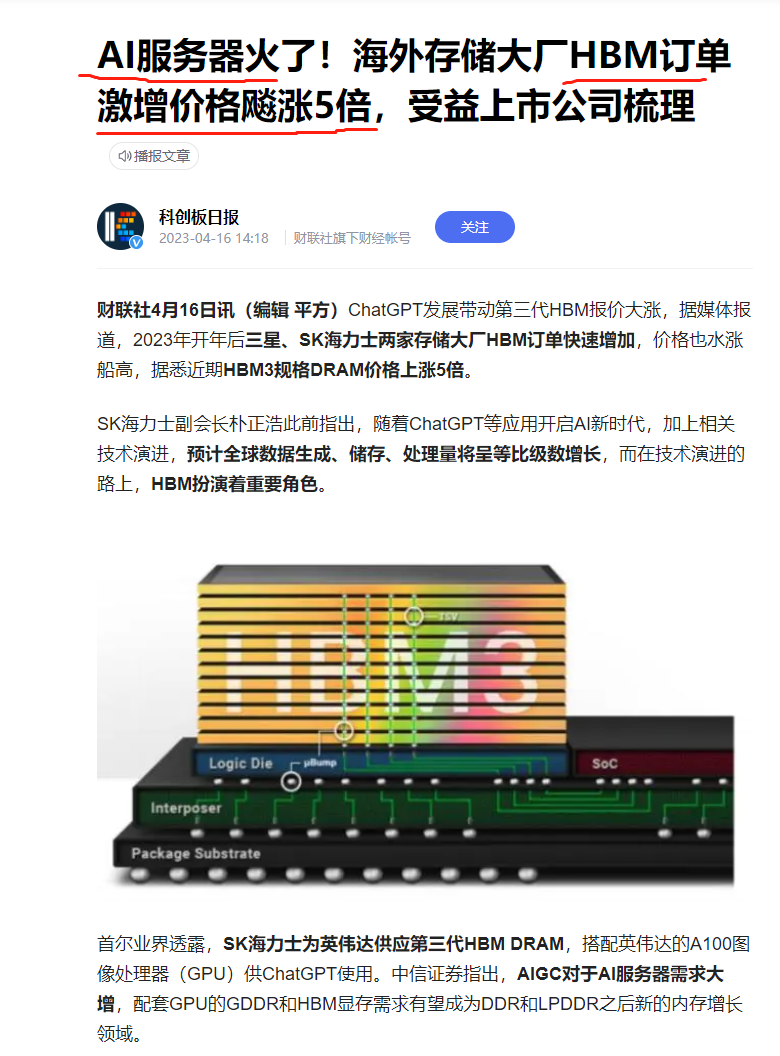HBM（高宽带存储器）概念，二推华海诚科。-韭研公社