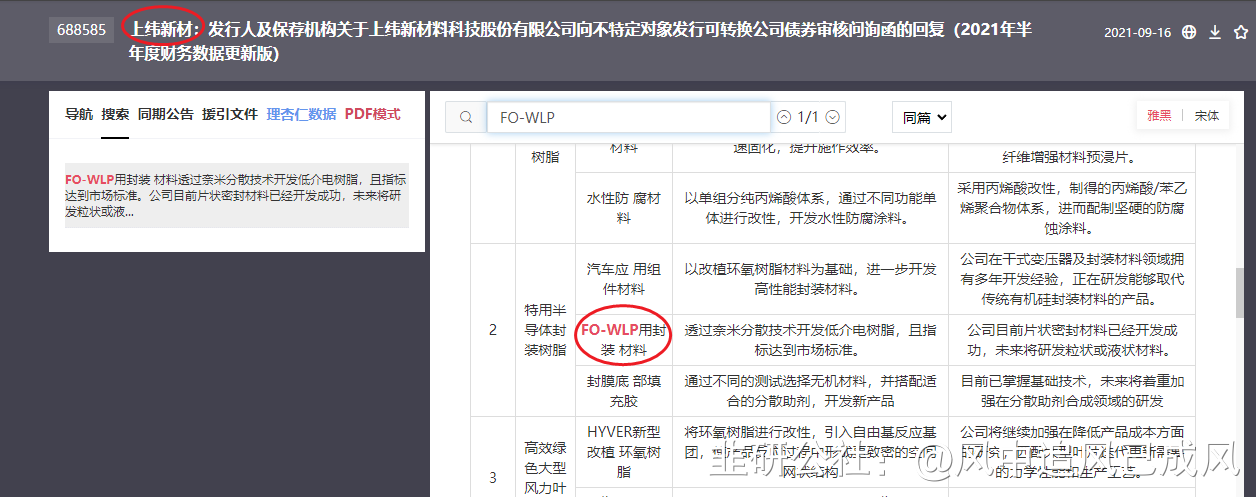 上纬新材 半导体封装树脂全球排名第四 FOWLP封装材料 HBM填充 流通仅7亿-韭研公社