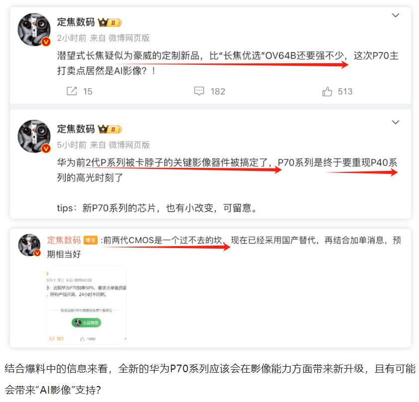 华为P70解决了被卡脖子的关键影像器件，主打AI影像-韭研公社